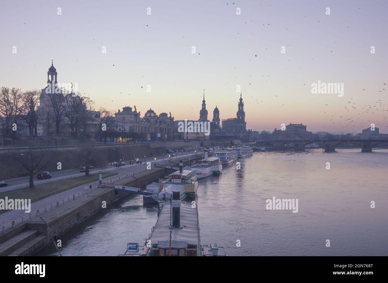 Dresden, Saxony, Germany: View from Carola Bridge to the historic Old ...
