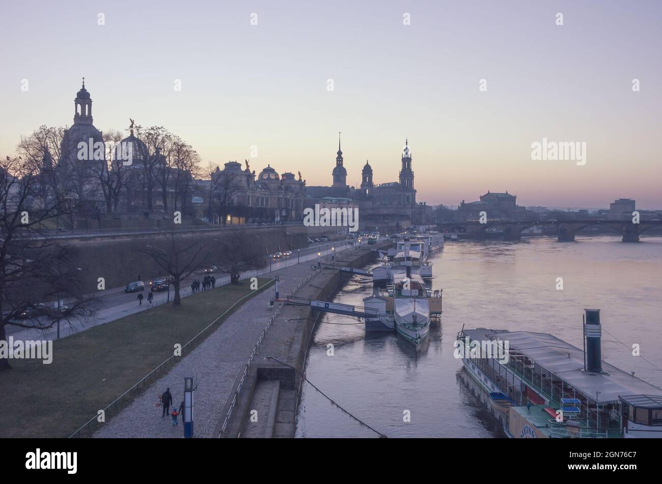 Dresden, Saxony, Germany: View from Carola Bridge to the historic Old ...