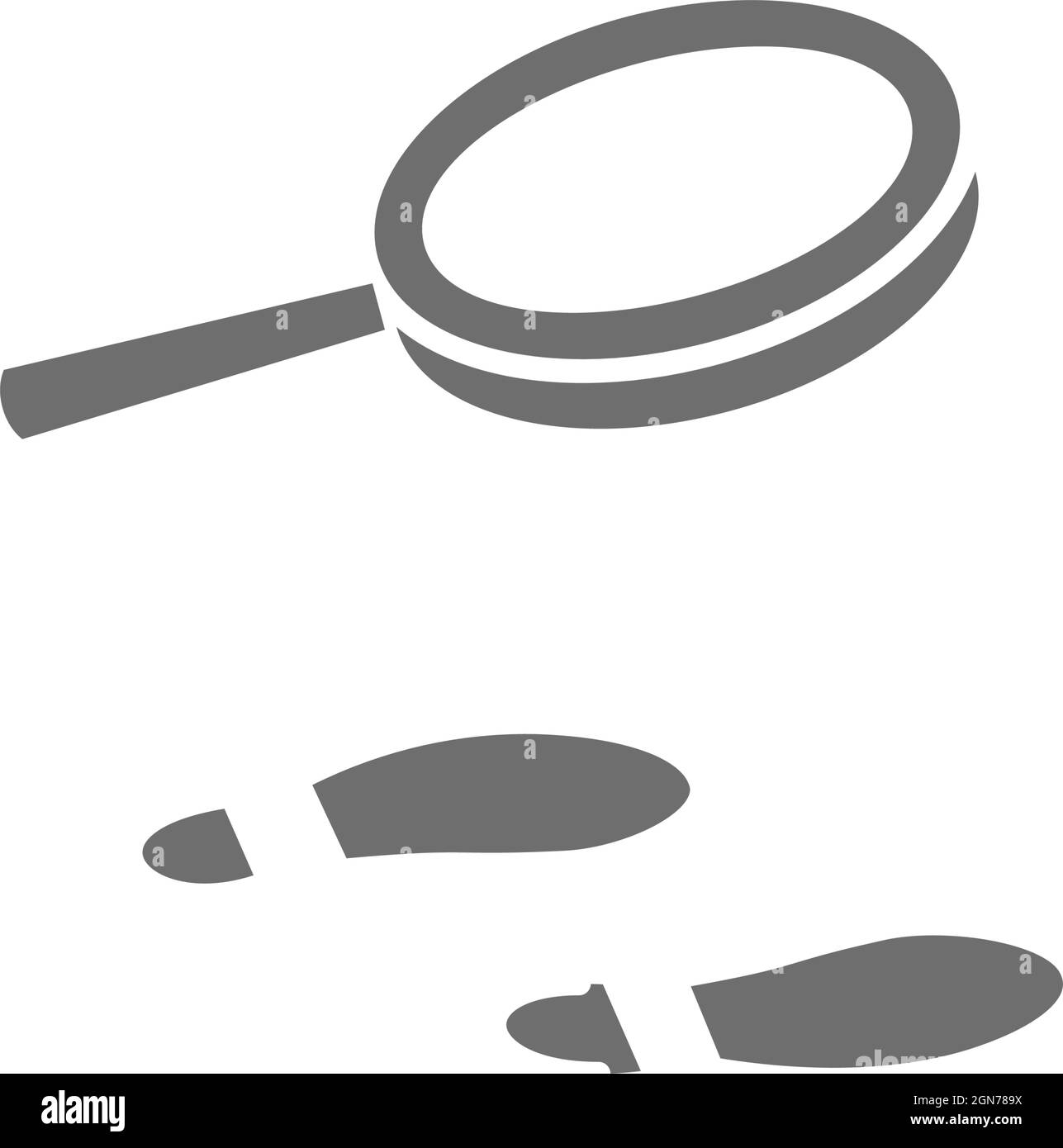 Traces under magnifying glass grey icon. Isolated on white background ...