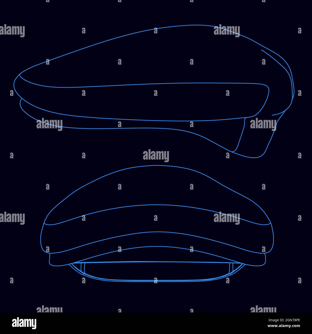 Set with the contours of the cap from blue lines on a dark background ...