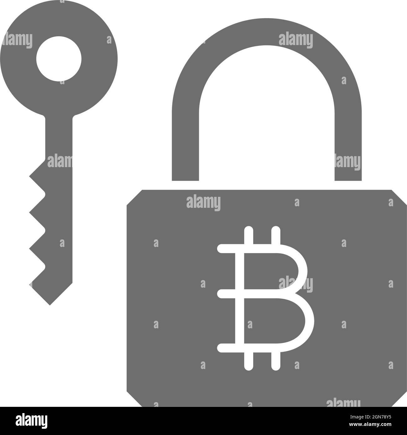 Bitcoin lock with key, cryptocurrency, blockchain grey icon Stock ...