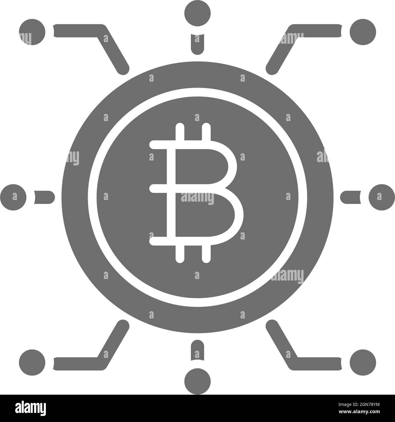 Bitcoin coin with closed contacts, blockchain grey icon Stock Vector ...