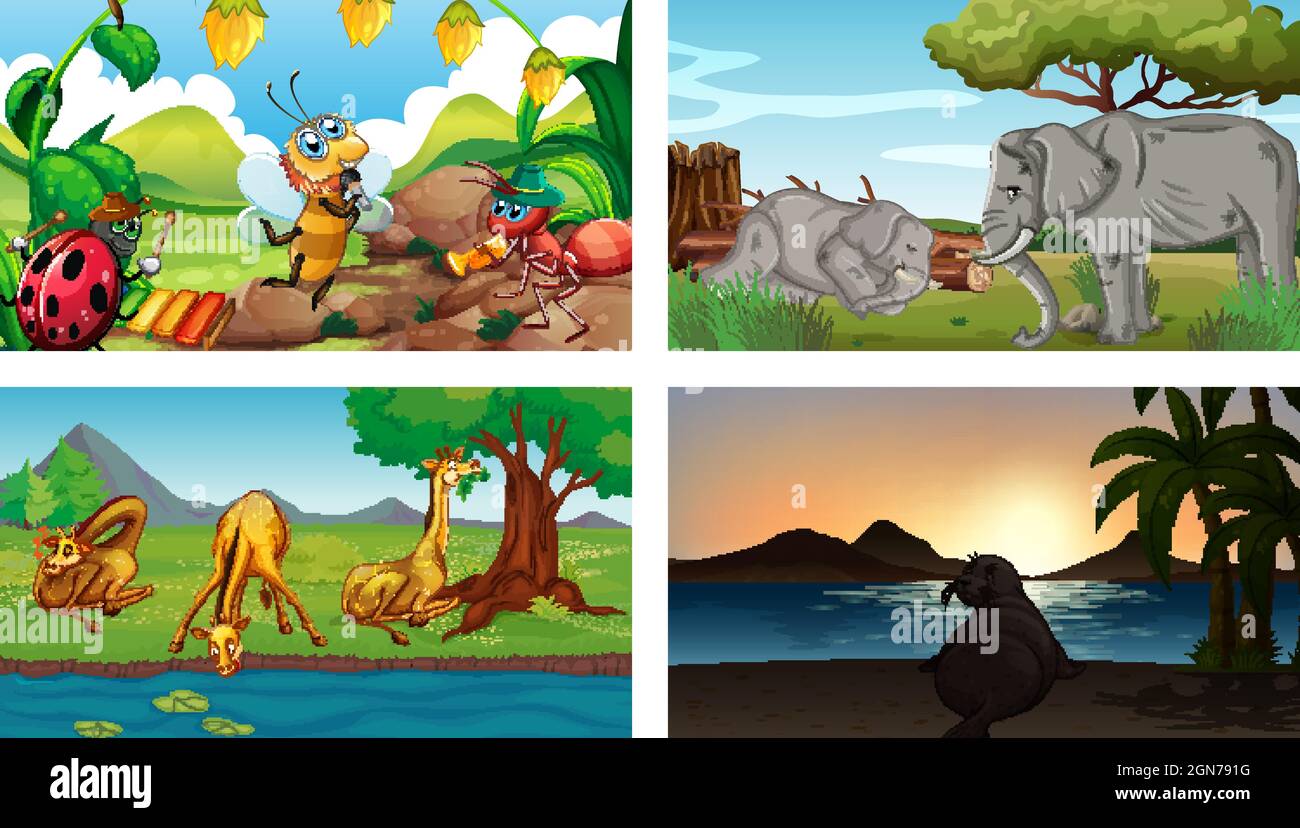 Four different nature horizontal scene illustration Stock Vector Image ...