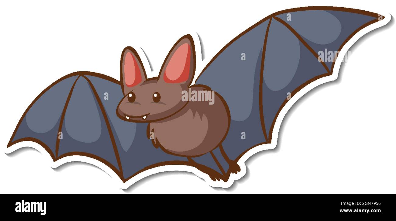 A sticker template with a bat cartoon character isolated illustration ...