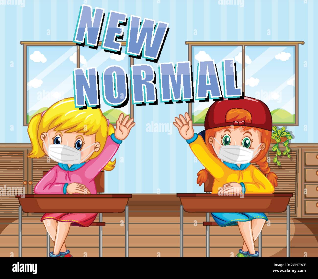 New Normal with students keep social distancing in the classroom ...