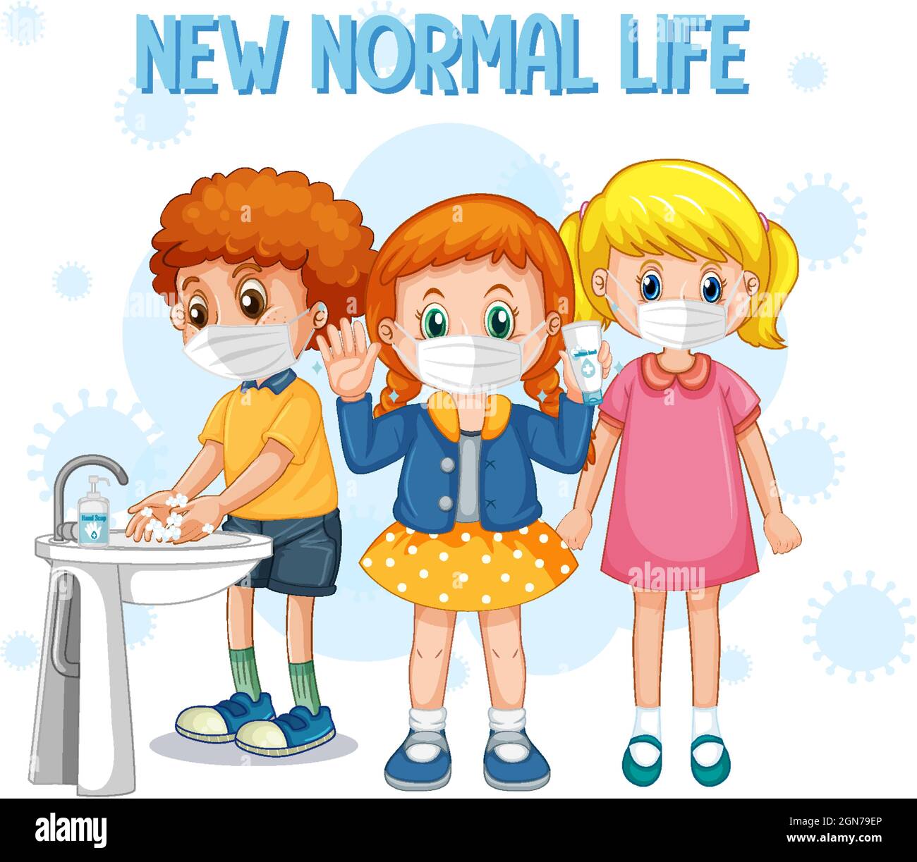 New Normal Life with children wearing masks illustration Stock Vector ...