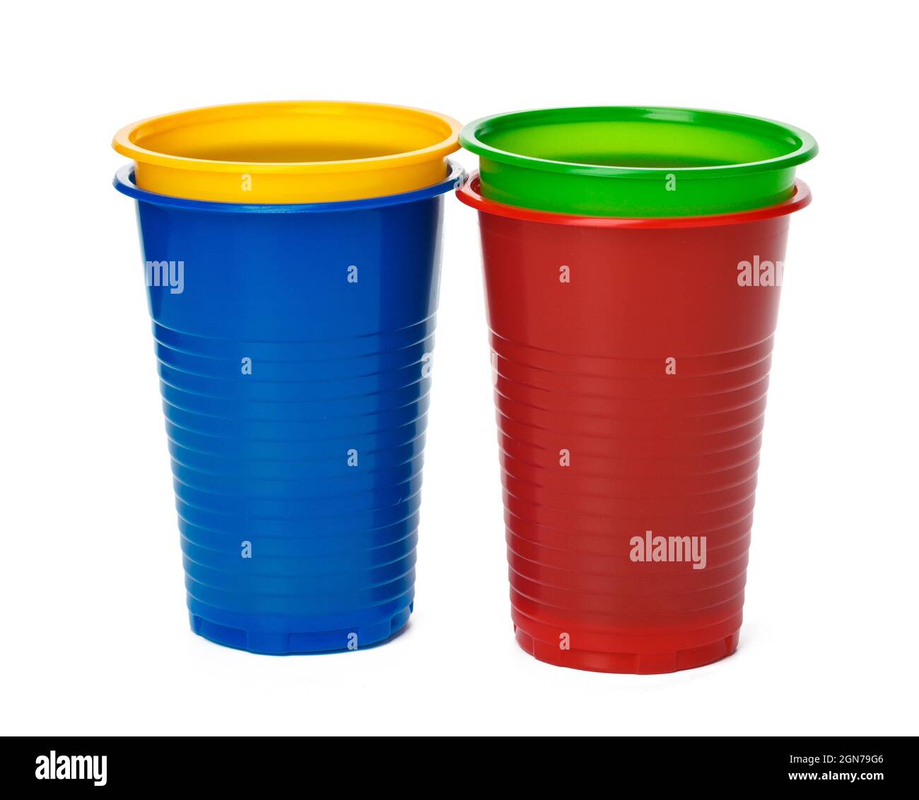 Colored plastic cups isolated on white background Stock Photo - Alamy