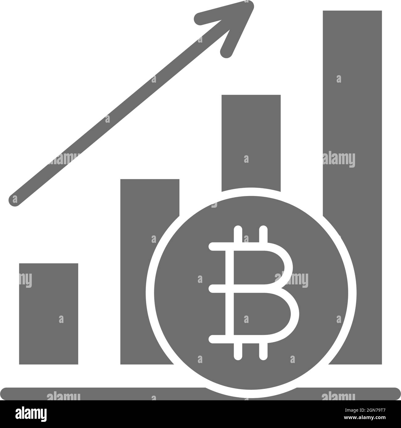 Upward graph, bitcoin coin, cryptocurrency grey icon Stock Vector Image ...