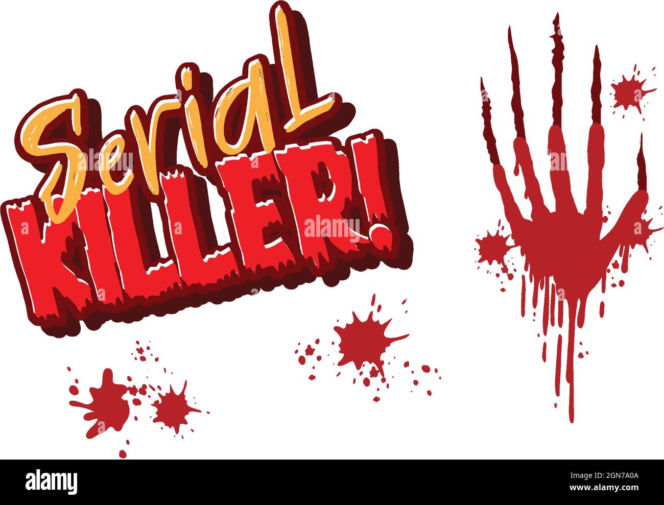 Serial killer text design with bloody handprint illustration Stock ...
