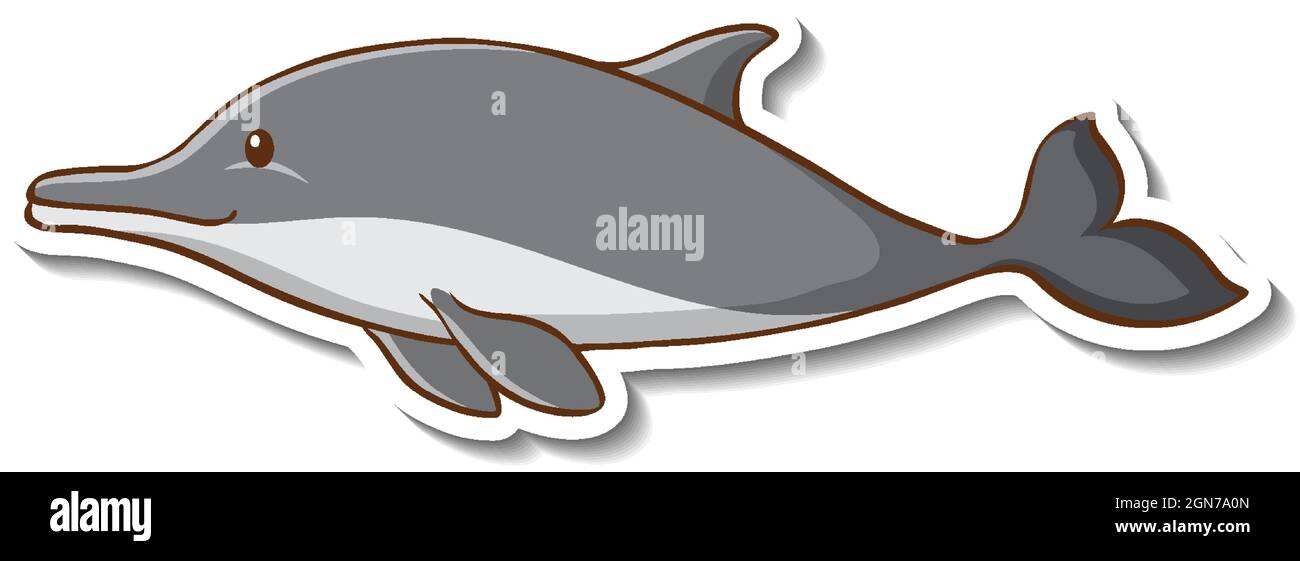 Sticker template with a dolphin cartoon character isolated illustration ...