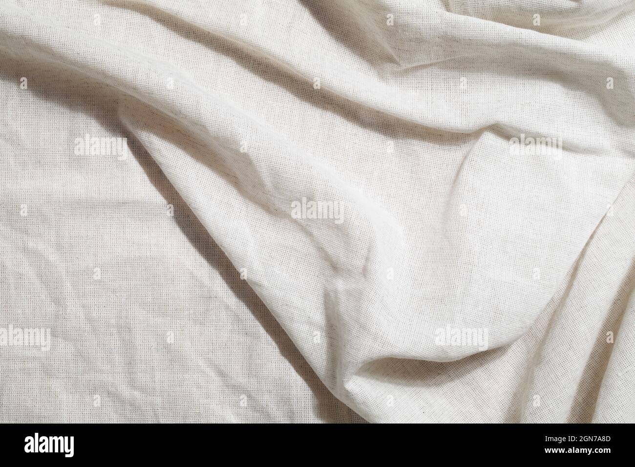 crumpled linen textile with shadow. Organic Eco material. Minimalistic ...