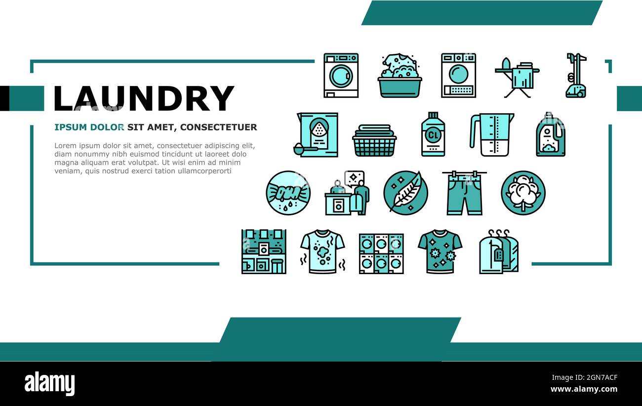 Laundry Service Washing Clothes Landing Header Vector Stock Vector ...