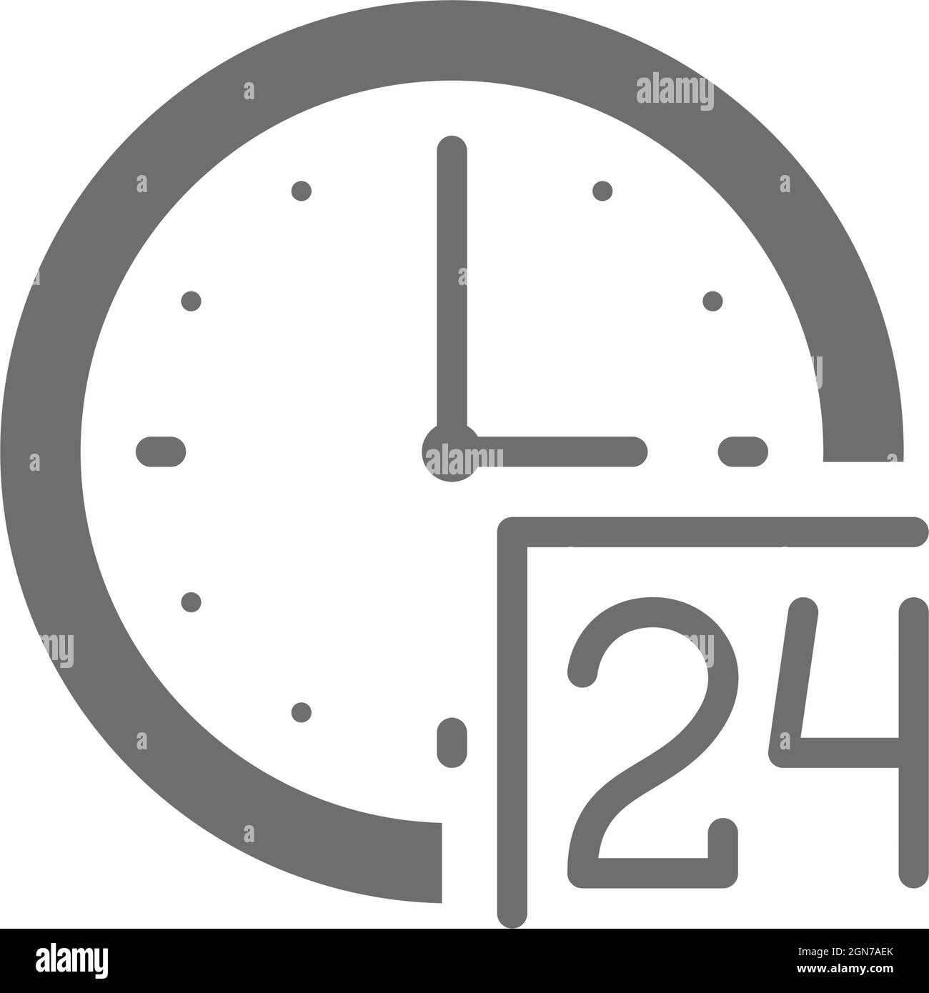 24 hours service, support time grey icon. Isolated on white background ...