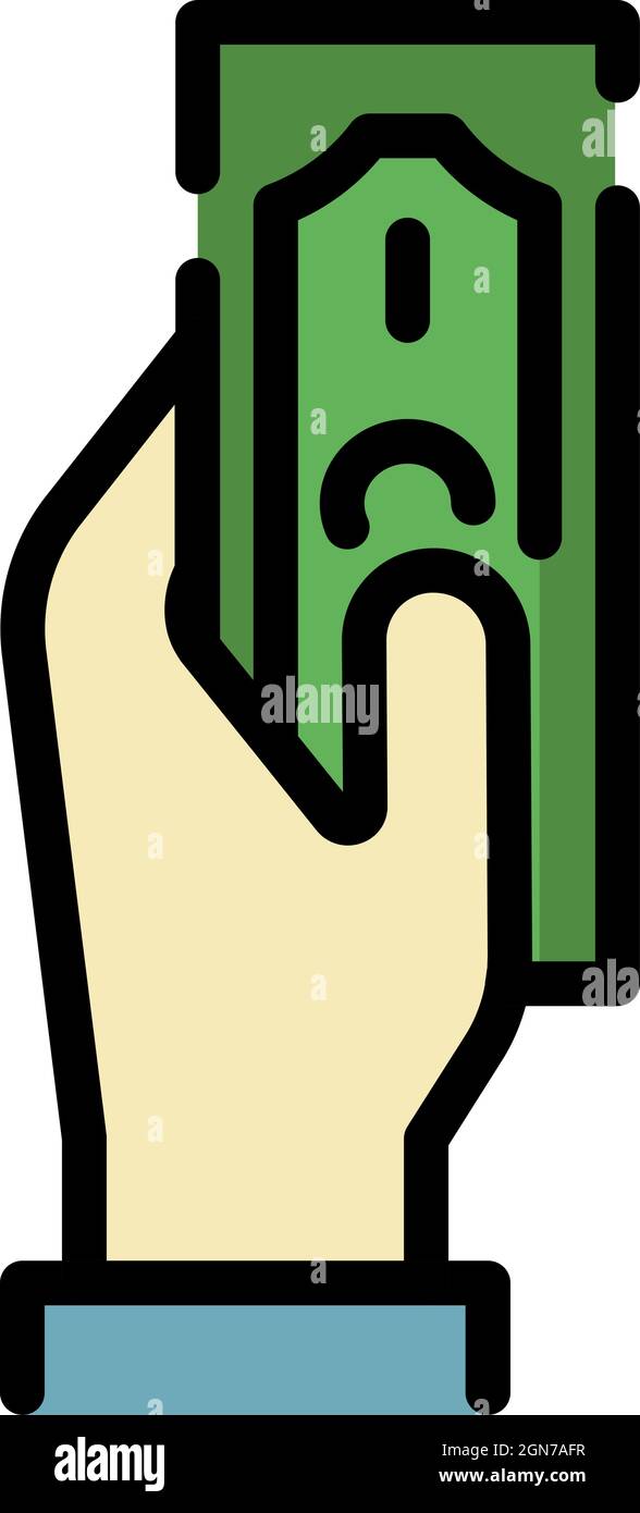 Hand give money cash icon. Outline hand give money cash vector icon ...