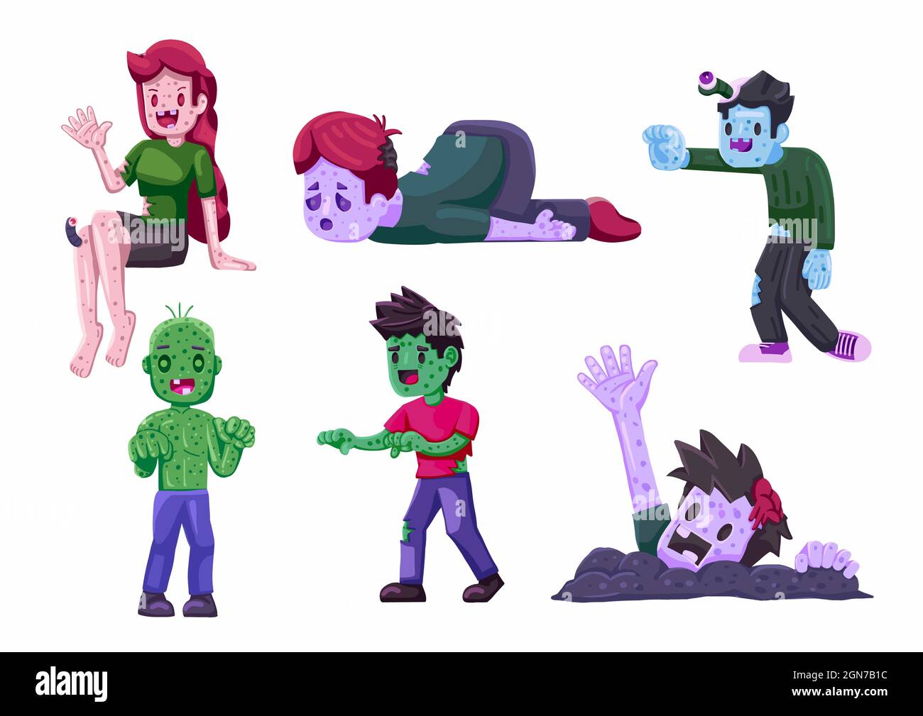 Cartoon Zombies Character Design Flat Style for Halloween Stock Vector ...