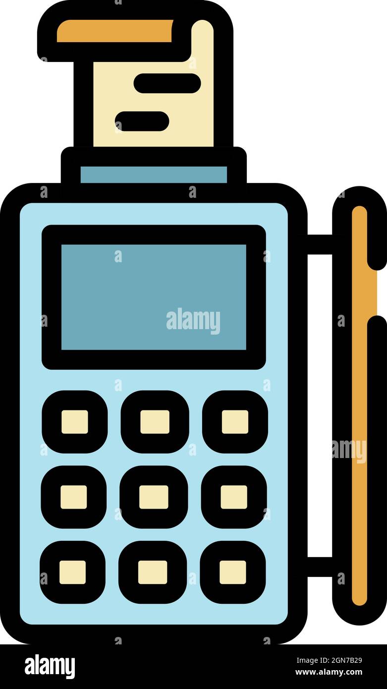 Pos machine icon. Outline pos machine vector icon color flat isolated ...