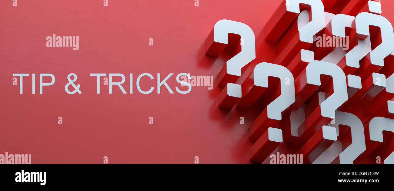 Tips & Tricks question marks concept.3 d illustration Stock Photo - Alamy