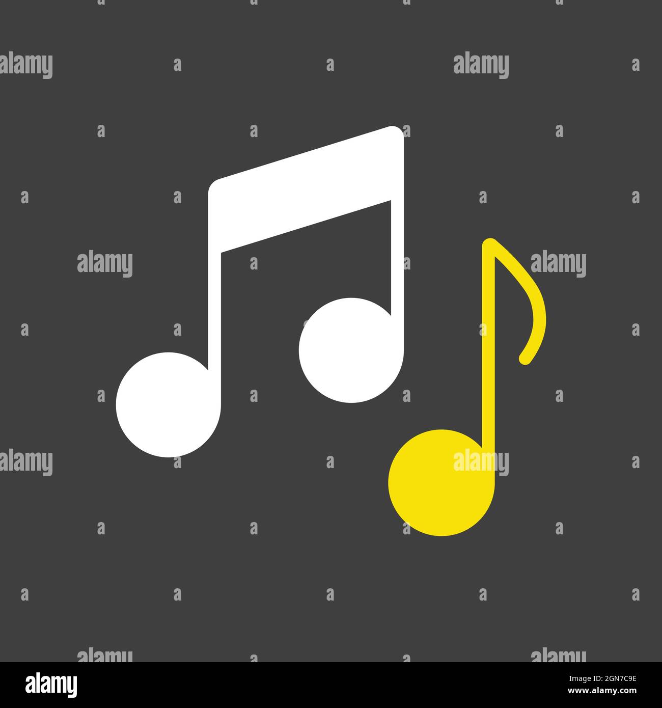 Music notes, song, melody or tune vector glyph icon on dark background ...