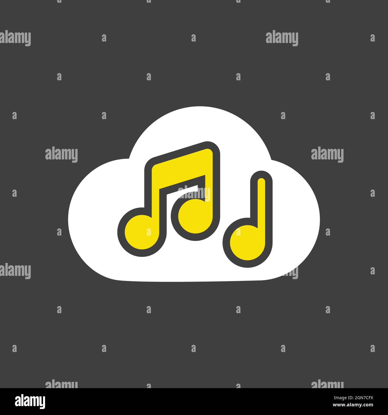 Music note cloud sound vector glyph icon on dark background. Music sign ...