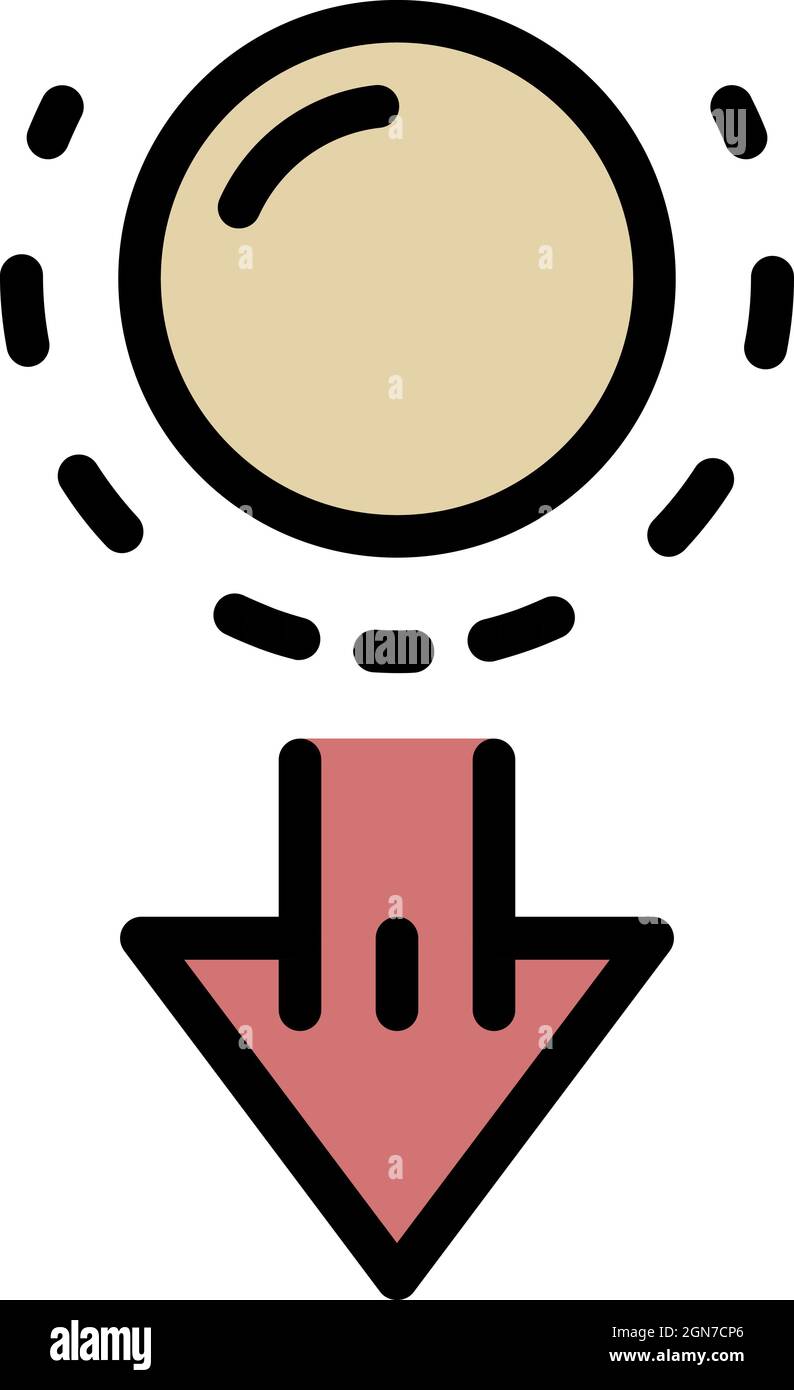 Ball and down arrow icon. Outline ball and down arrow vector icon color ...
