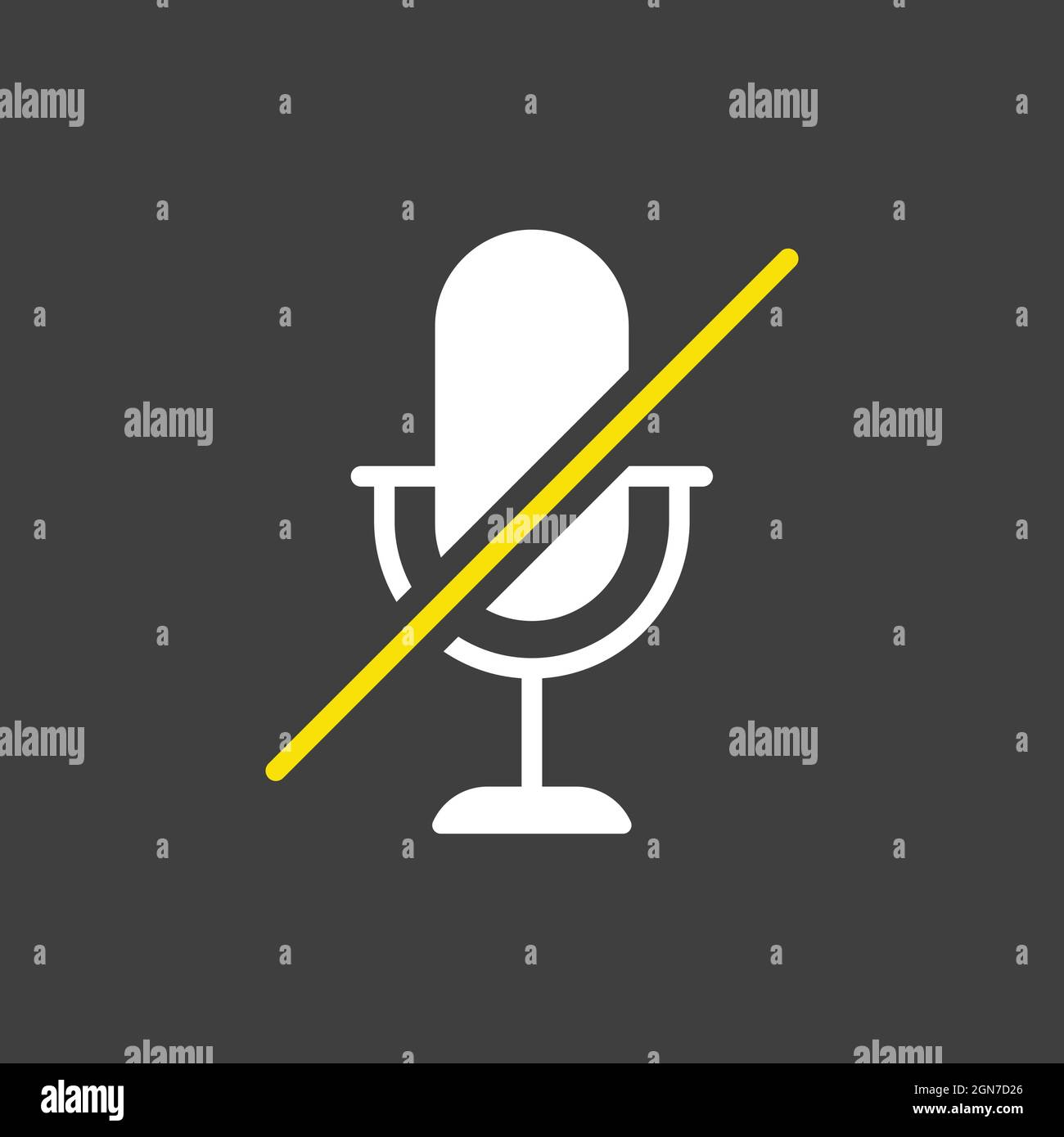Microphone, mic mute vector glyph icon on dark background. Music sign ...