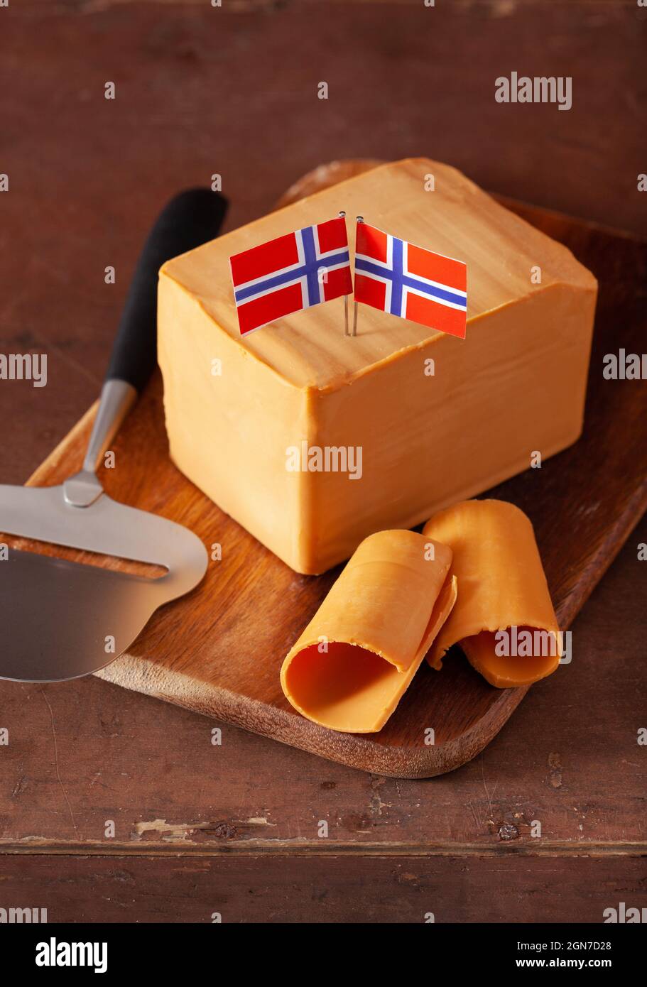 Norwegian brunost traditional brown cheese Stock Photo - Alamy