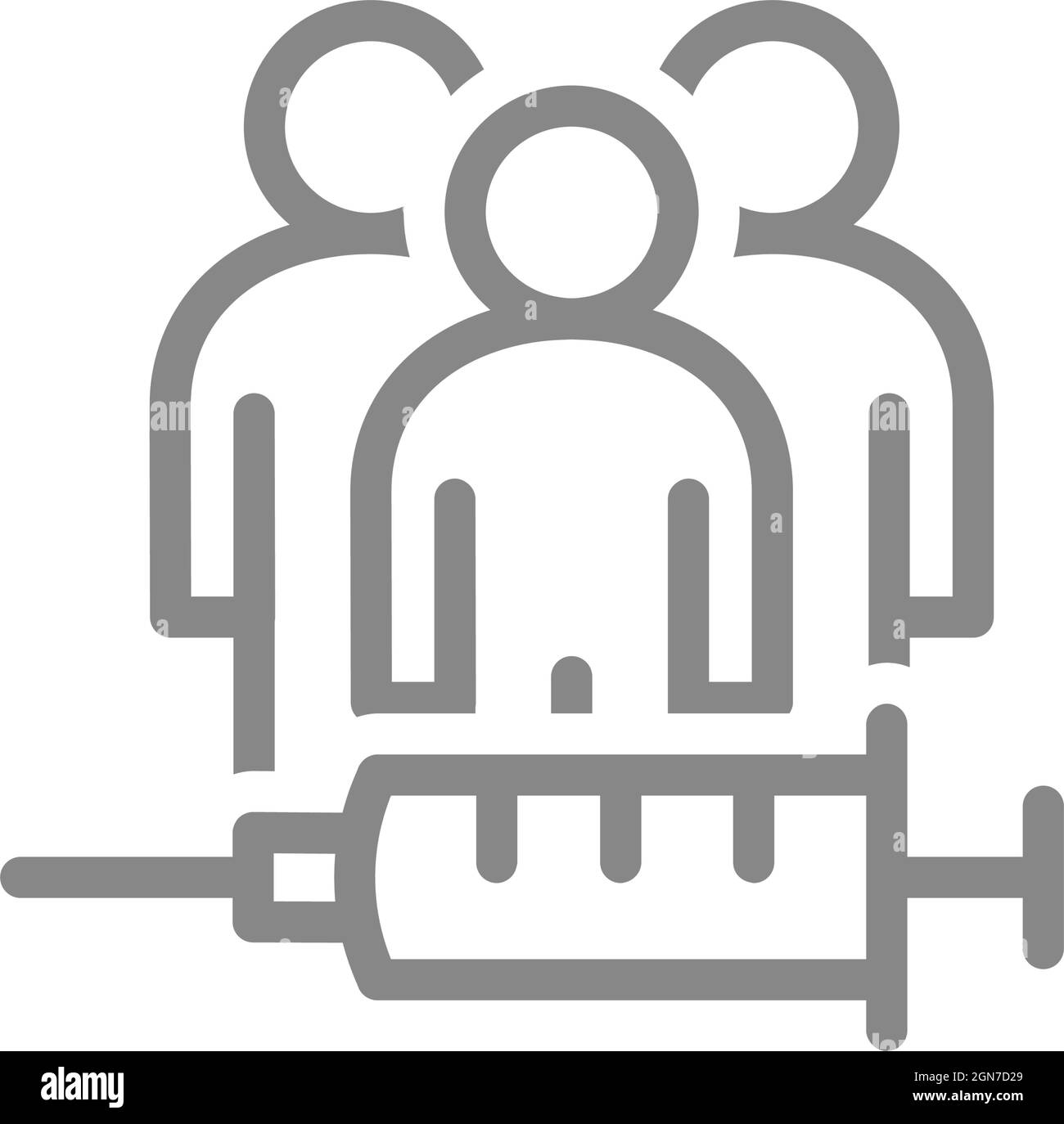 Medical syringe and people line icon. Vaccination of the population ...