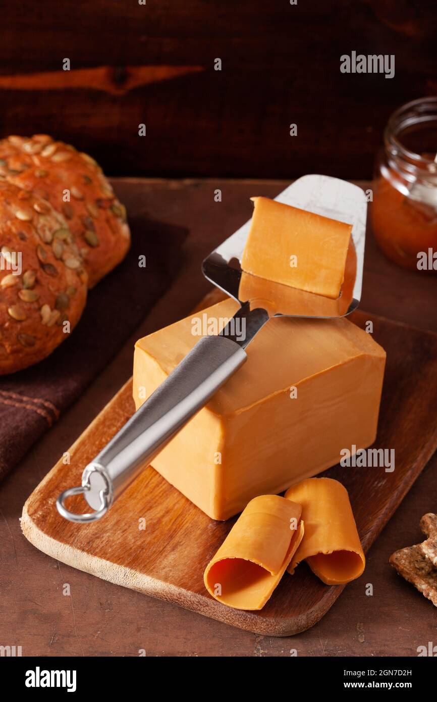 Norwegian brunost traditional brown cheese Stock Photo - Alamy