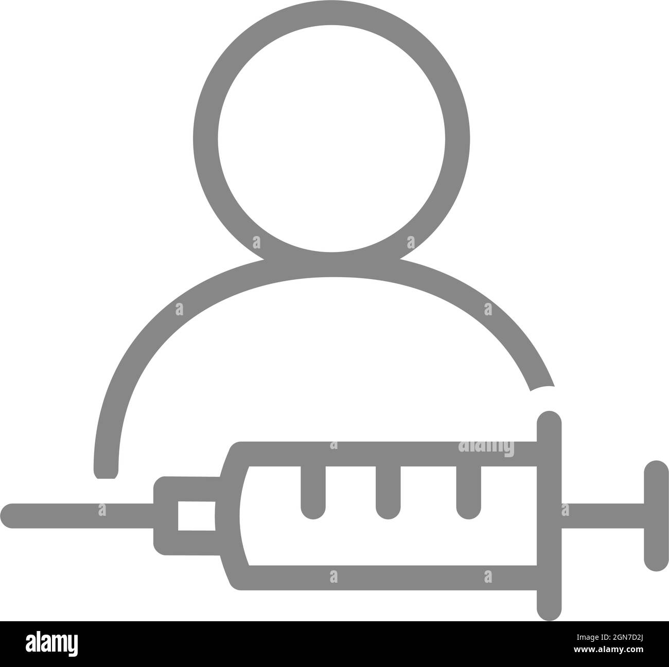 Medical syringe and user line icon. Medical staff, injection ...