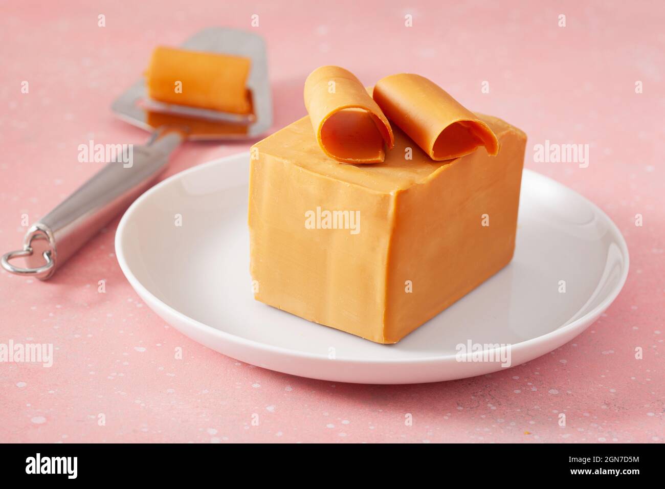 Norwegian brunost traditional brown cheese Stock Photo - Alamy