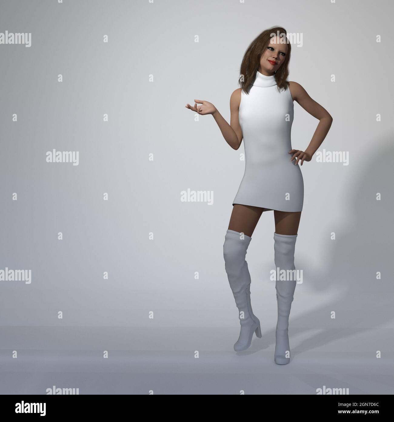3d illustration of a woman with one hand up and the other on her hip ...