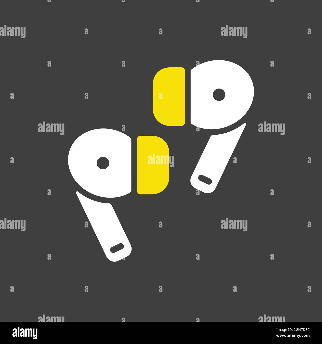 Pair of wireless earbud headphones vector glyph icon on dark background ...