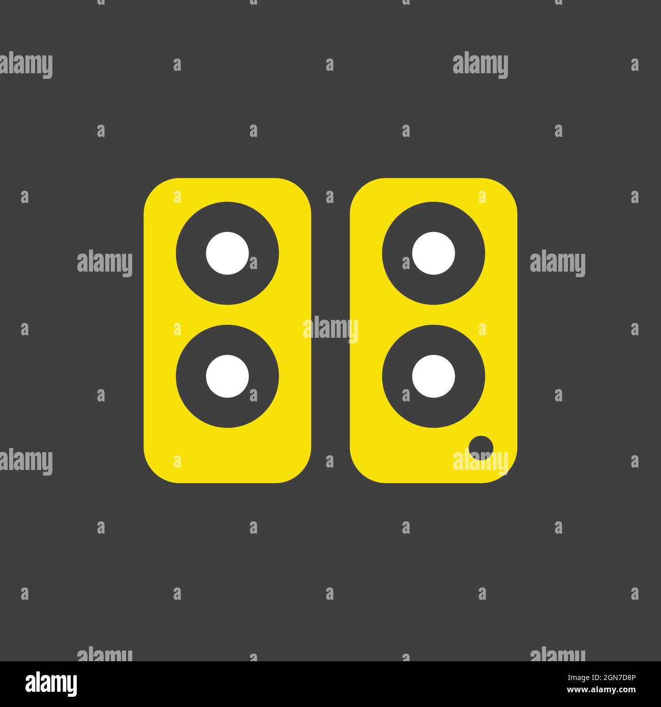 Two acoustic speaker vector glyph icon on dark background. Graph symbol ...