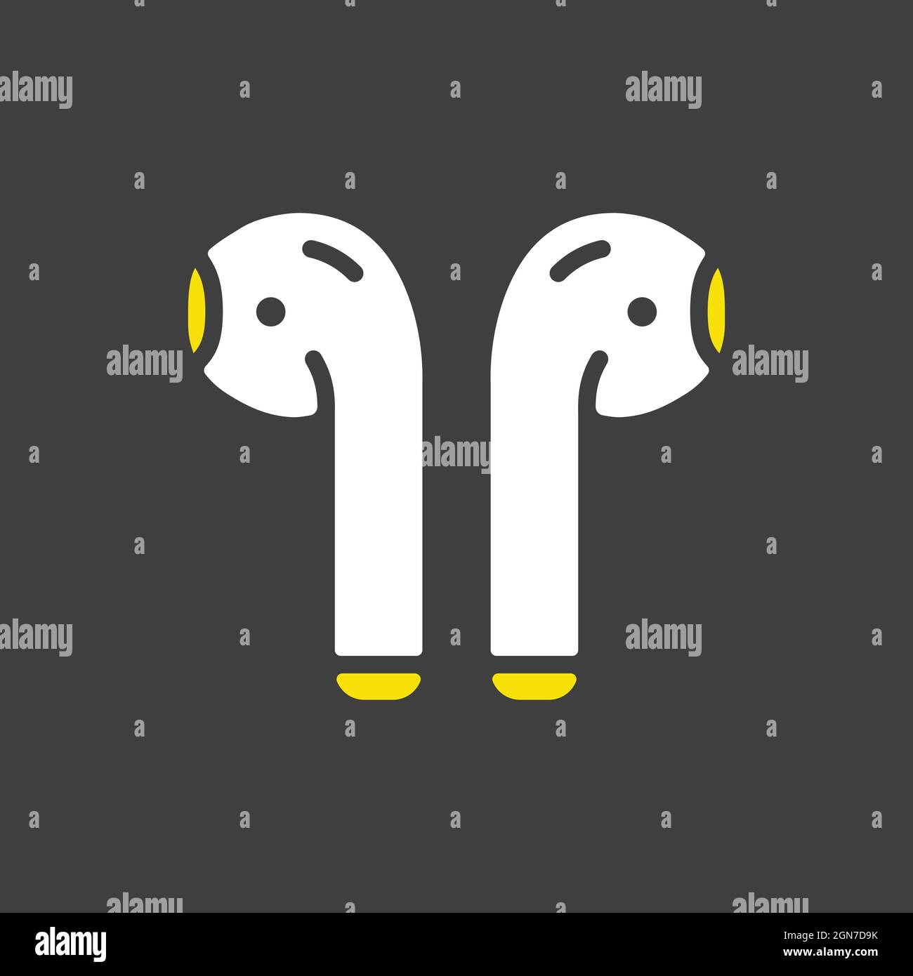 Airpods wireless headphones vector glyph icon on dark background. Music ...