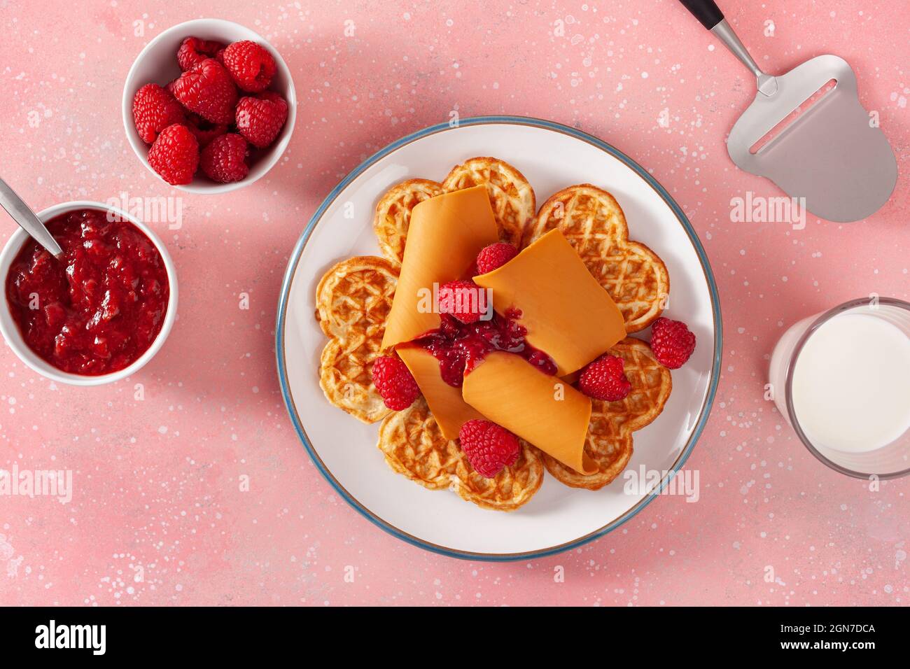 waffles with Norwegian brunost traditional brown cheese and raspberry ...