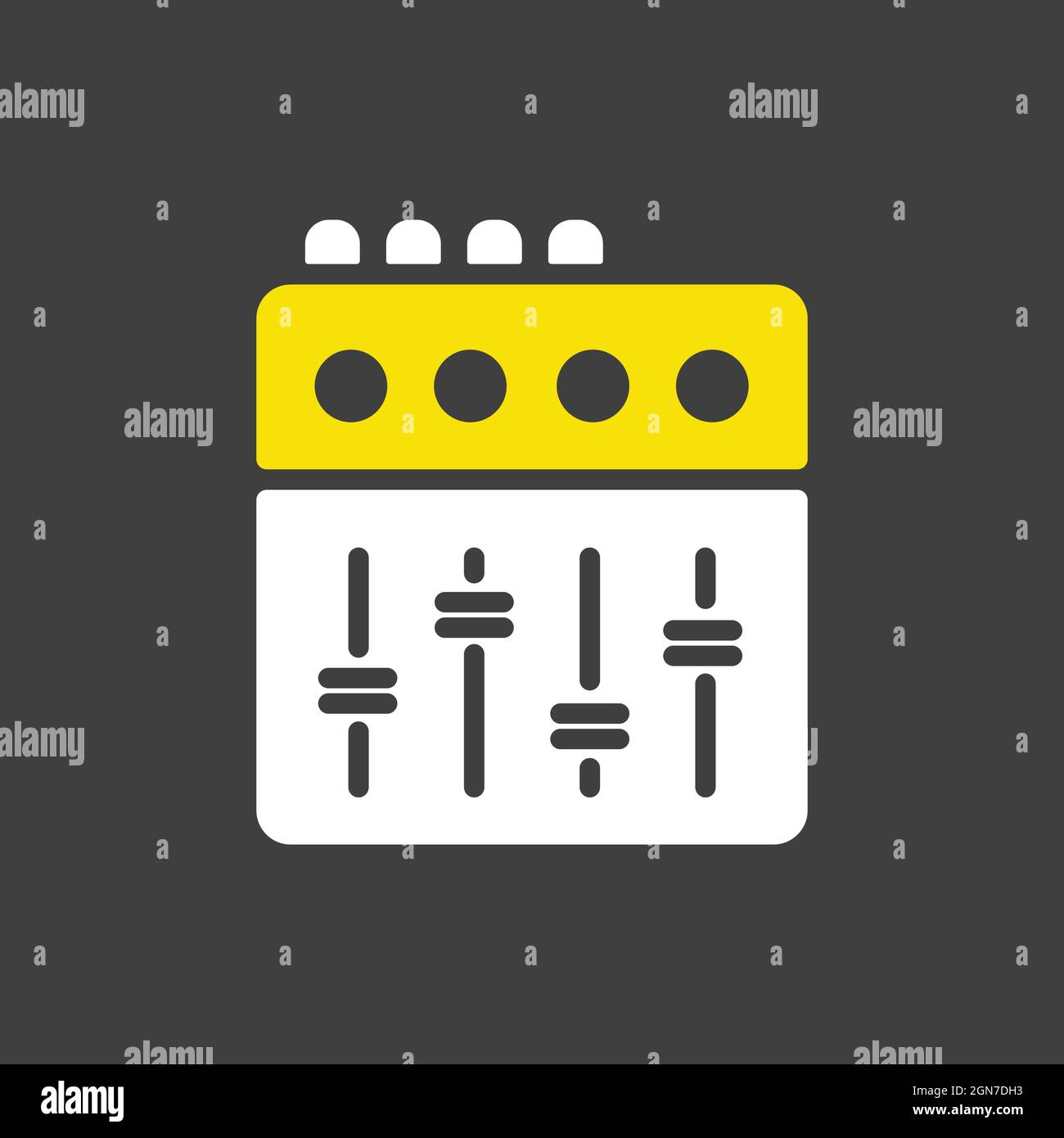 Mixing console vector glyph icon on dark background. Graph symbol for ...
