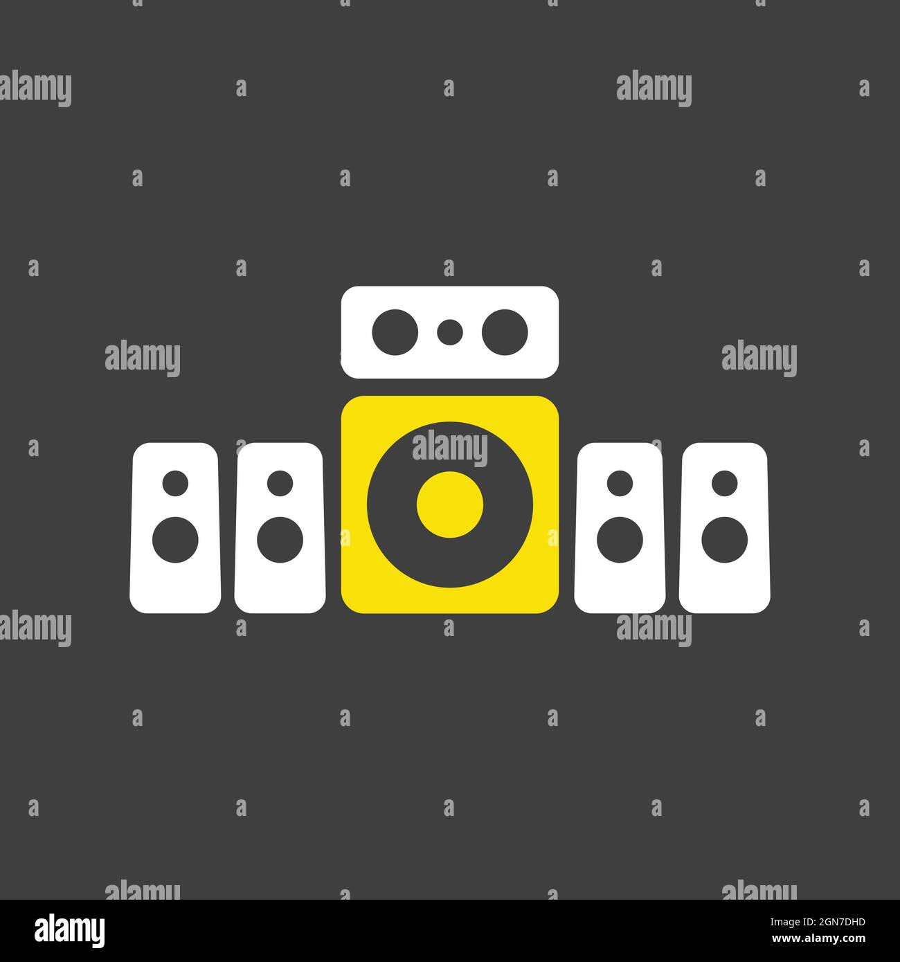 5.1 surround sound system vector glyph icon on dark background. Graph ...