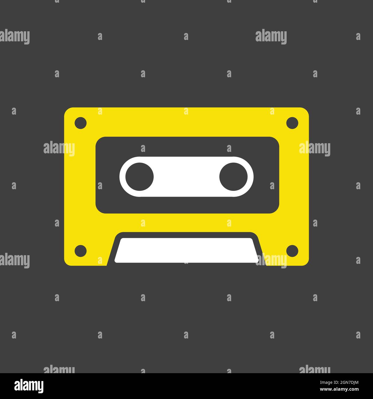 Audio cassette tape vector glyph icon on dark background. Music sign ...