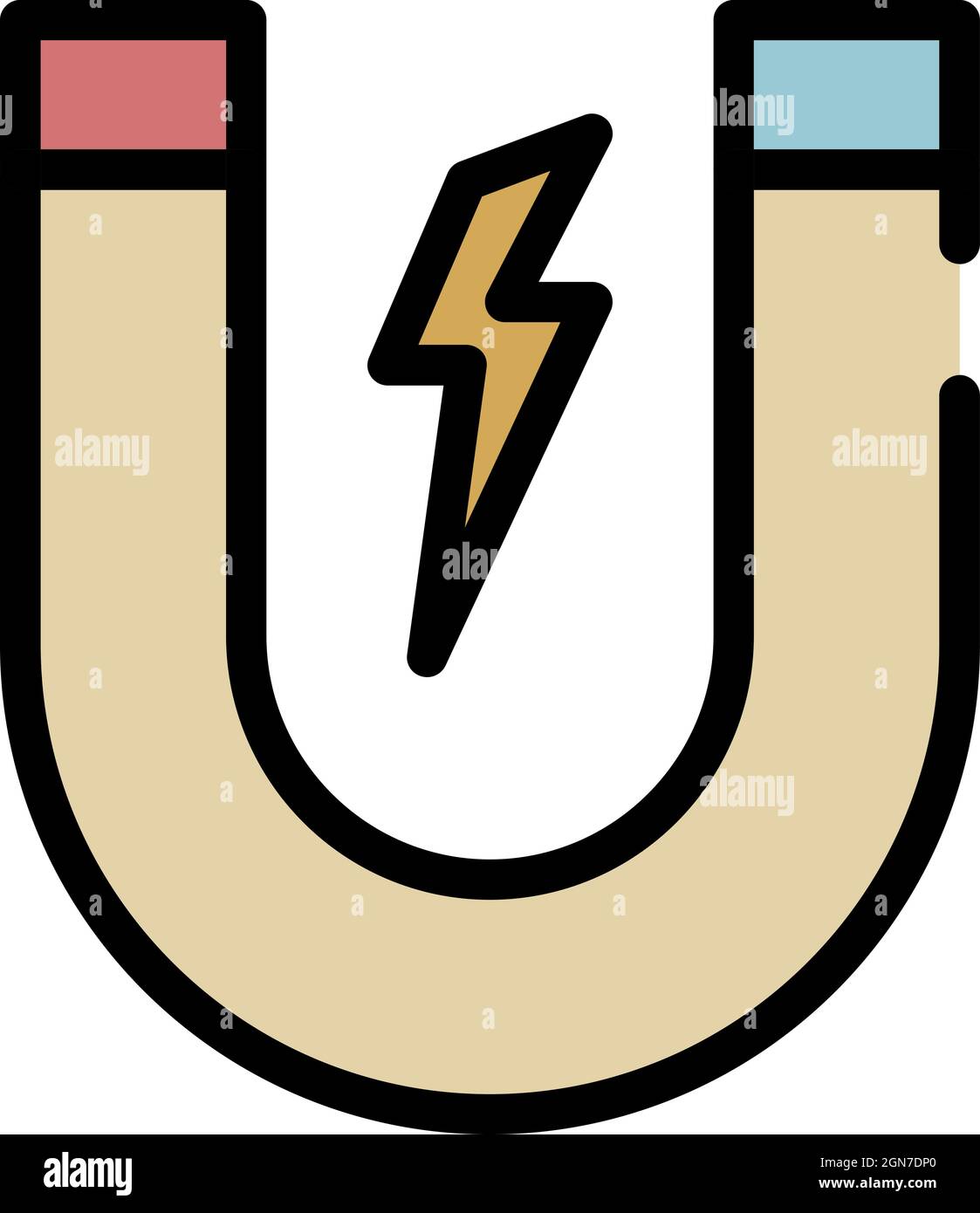 Magnet with lightning icon. Outline magnet with lightning vector icon ...