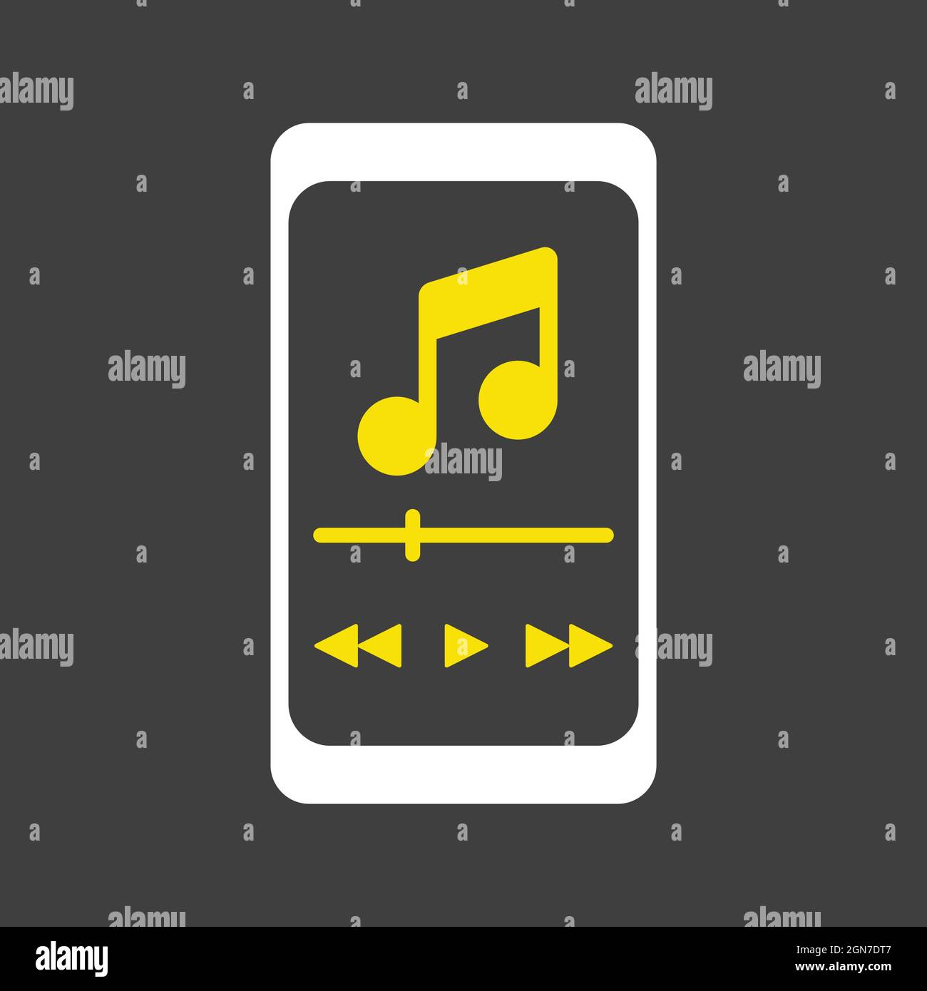 Smartphone with music player app vector glyph icon. Music sign. Graph ...