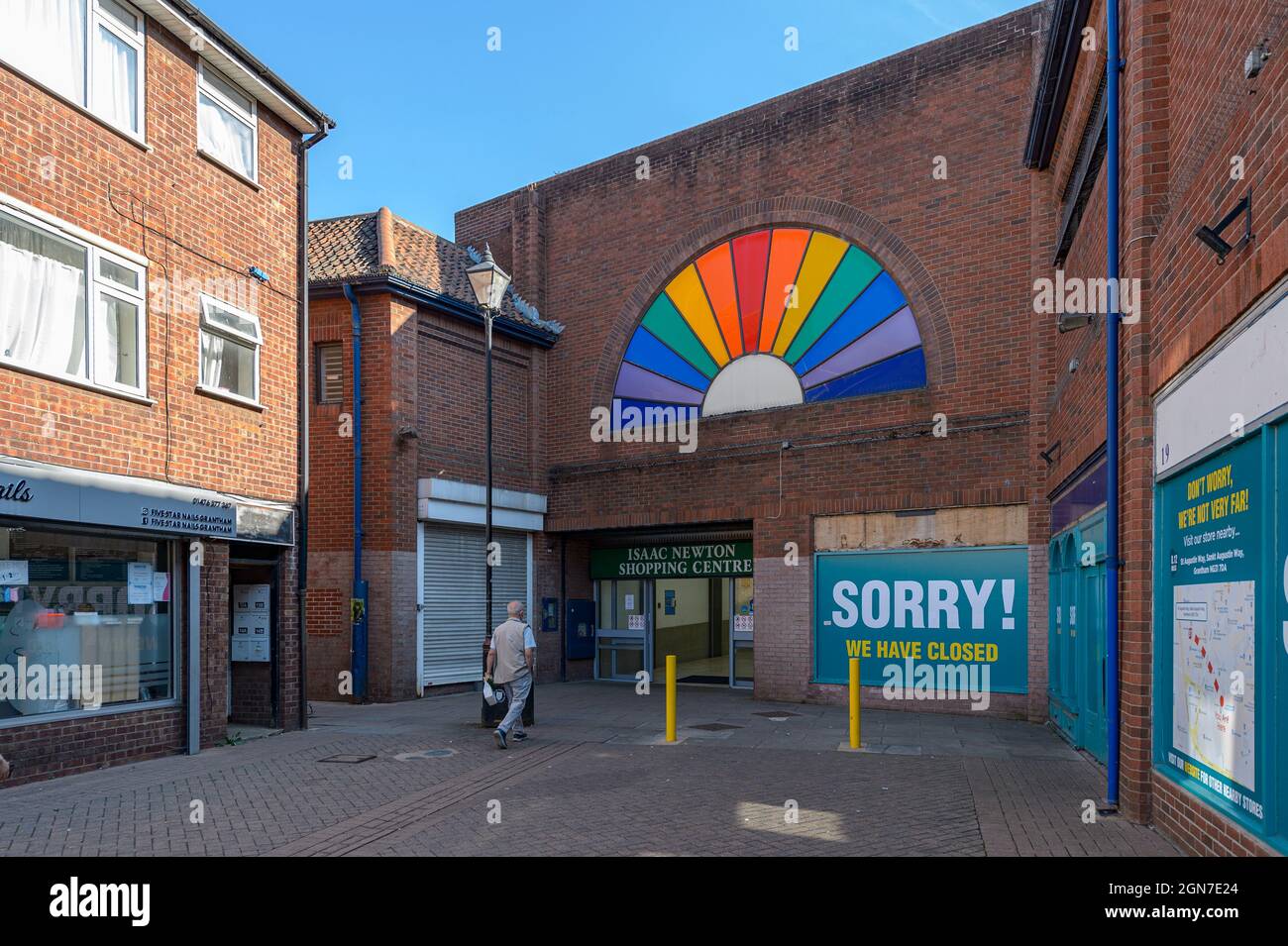 Grantham, Lincolnshire, UK Closed Sign at the entrance to the Isaac ...