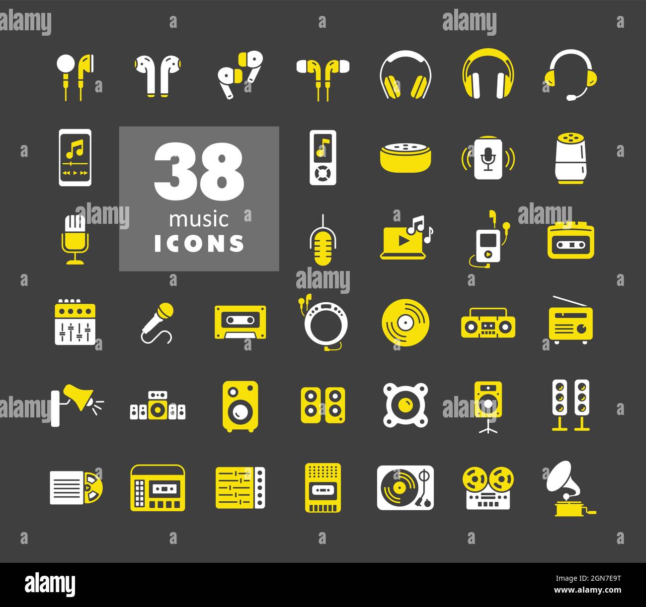 Multimedia devices and symbols glyph icons set. Graph symbol for music ...