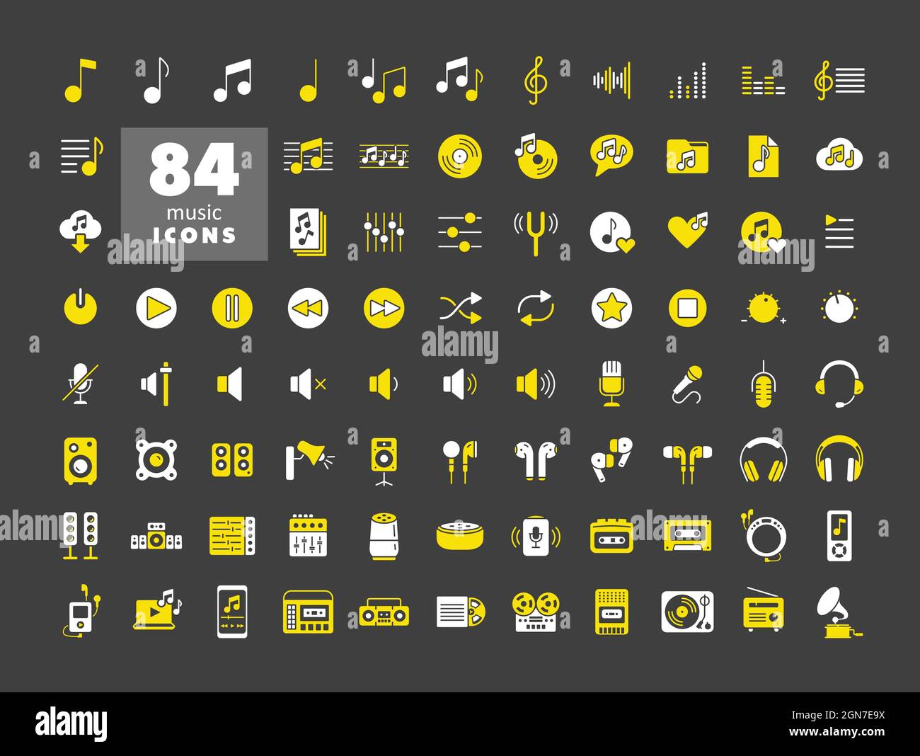 Music vector flat glyph icon set. Graph symbol for music and sound web ...