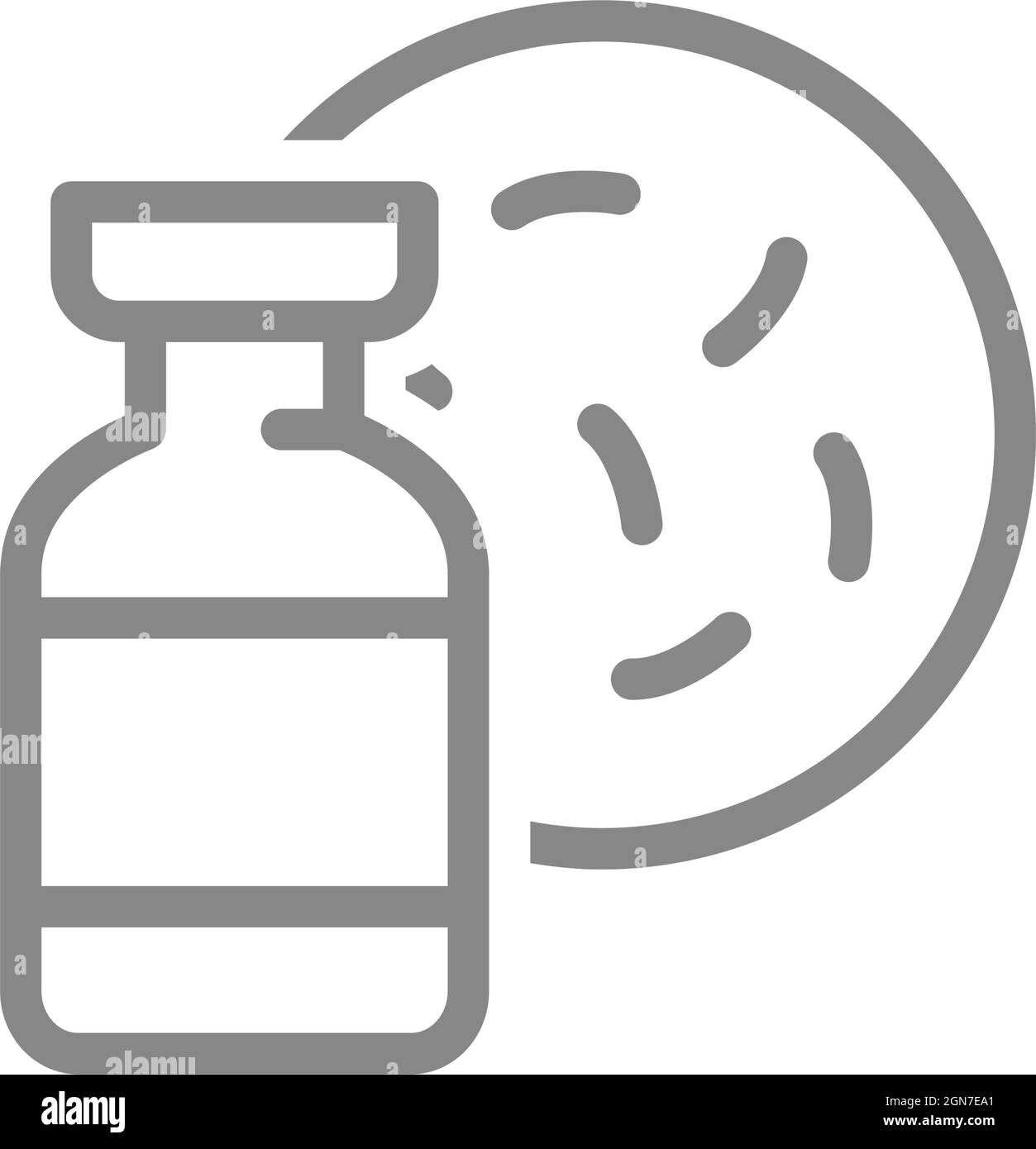Medical ampoule and bacteria line icon. Vaccine, serum, vaccine test ...