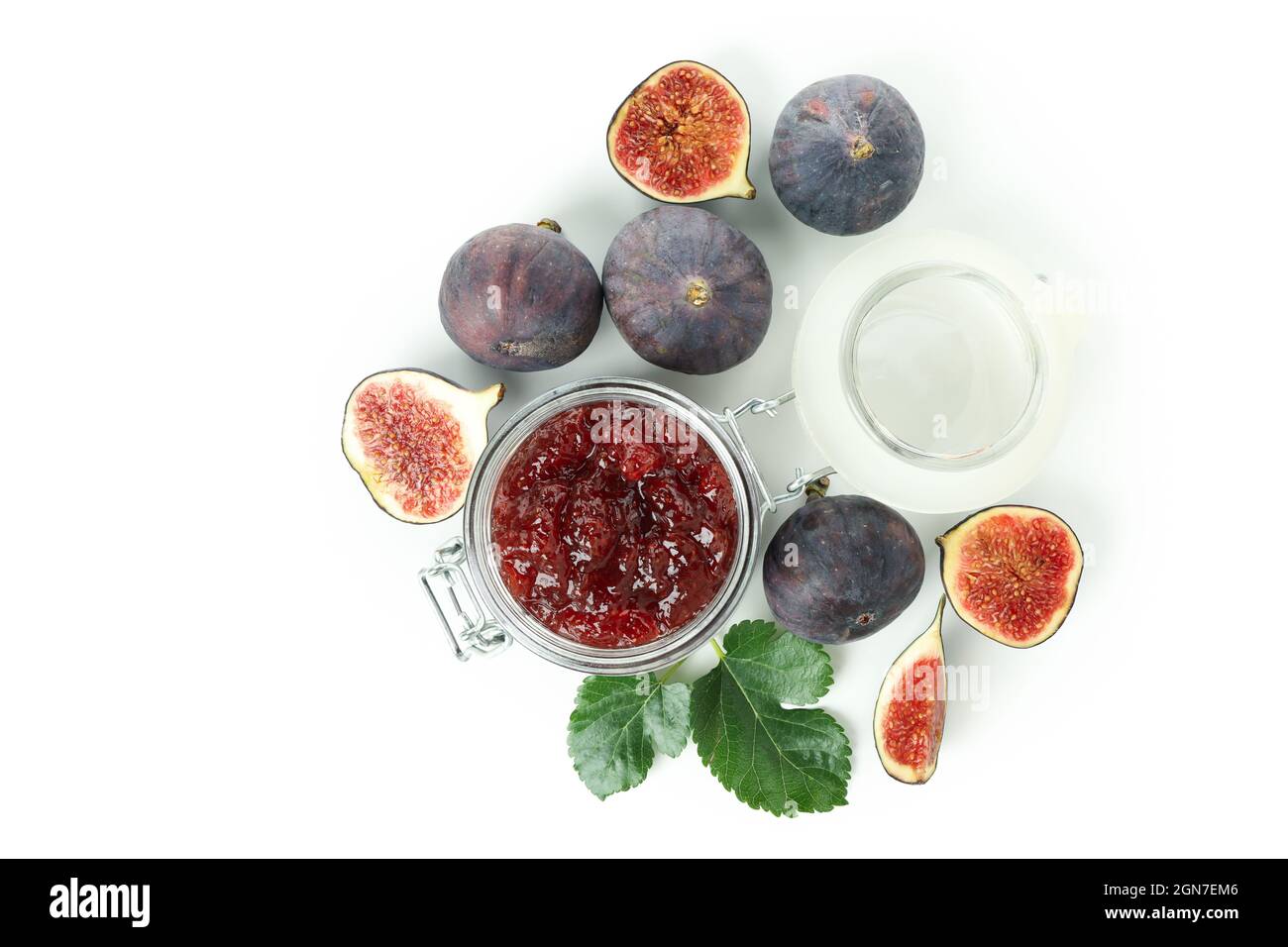 Fig jam and ingredients isolated on white background Stock Photo - Alamy