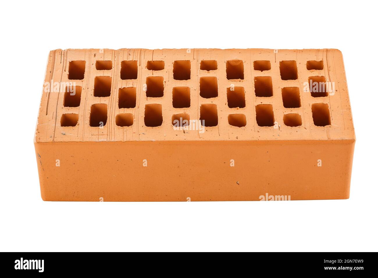 Perforated red brick isolated on white background in stretcher ...