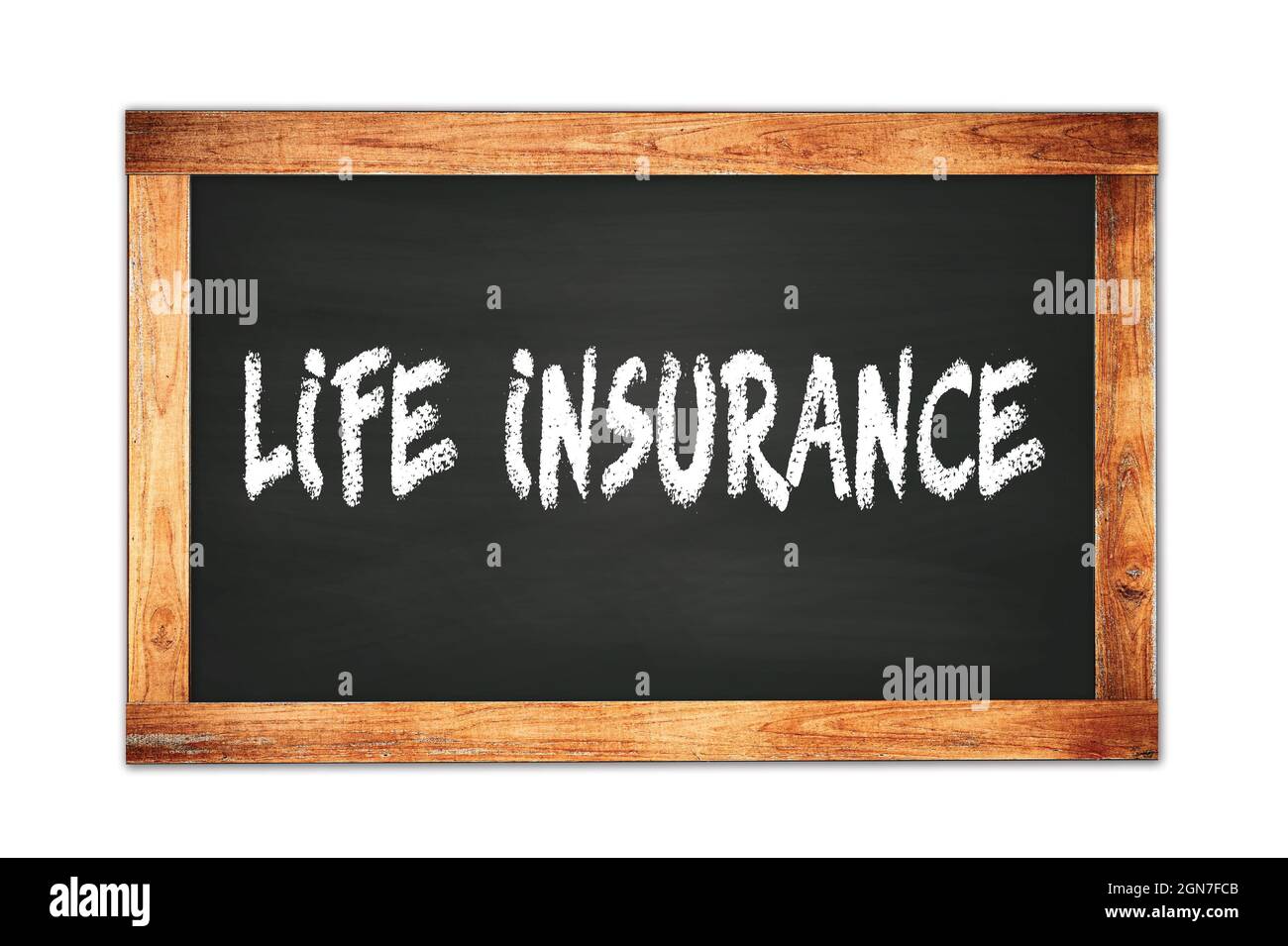 LIFE INSURANCE text written on black wooden frame school blackboard ...