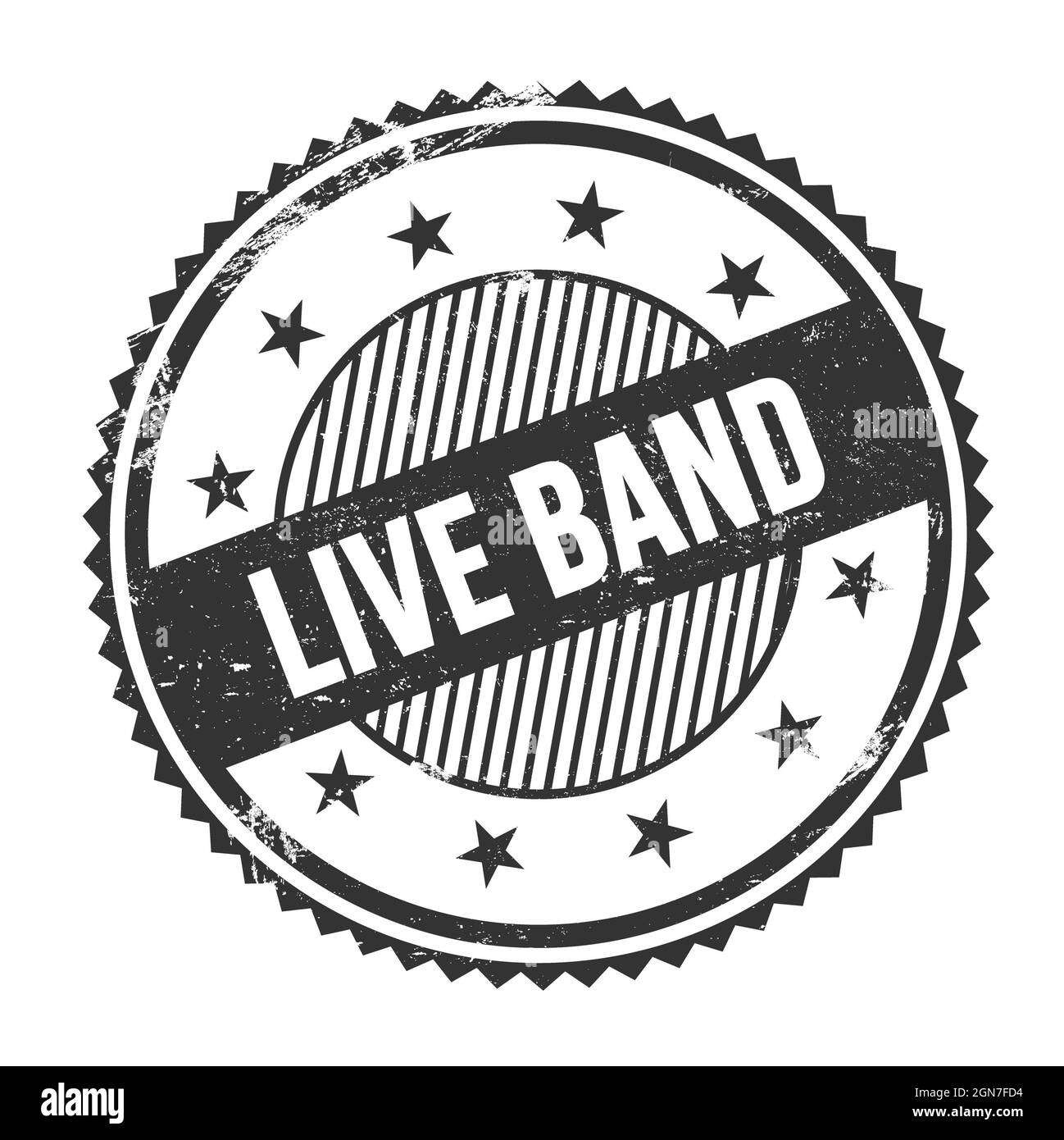 LIVE BAND text written on black grungy zig zag borders round stamp ...