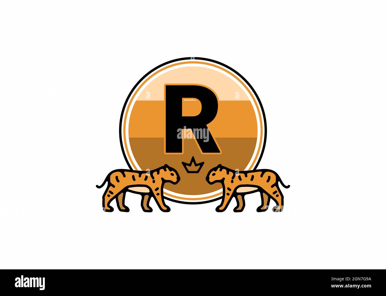 Two tiger line art with R initial letter design Stock Vector Image ...