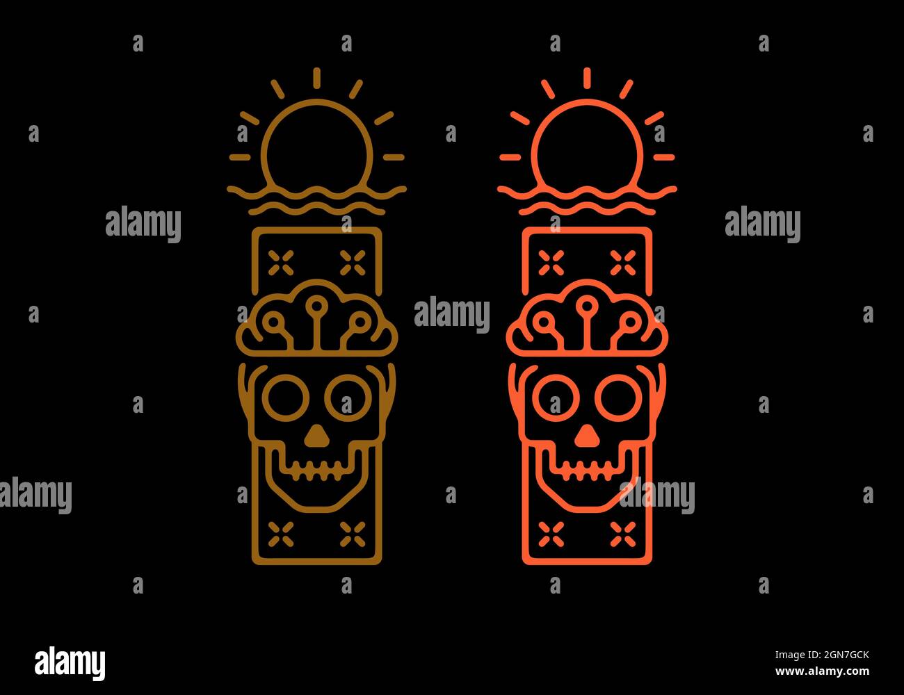 Line art of skull and sun design Stock Vector Image & Art - Alamy